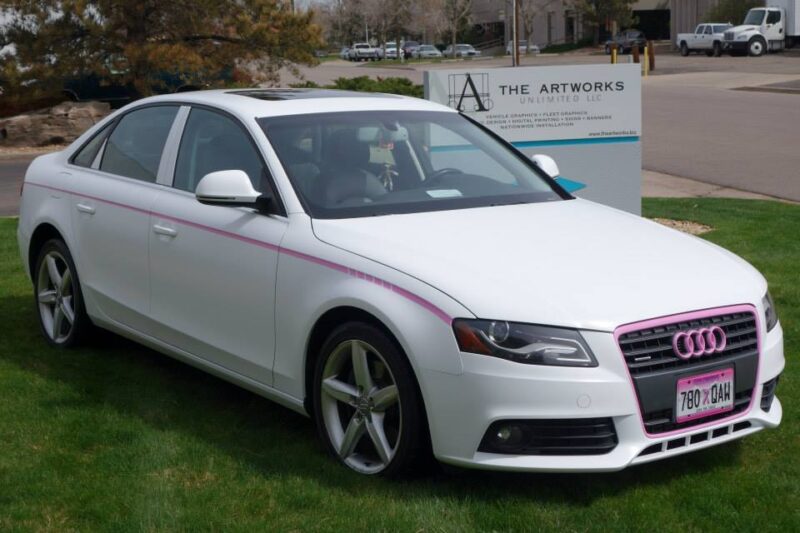 AUDI A4 in Avery Dennison Satin White w/ Bubblegum Pink